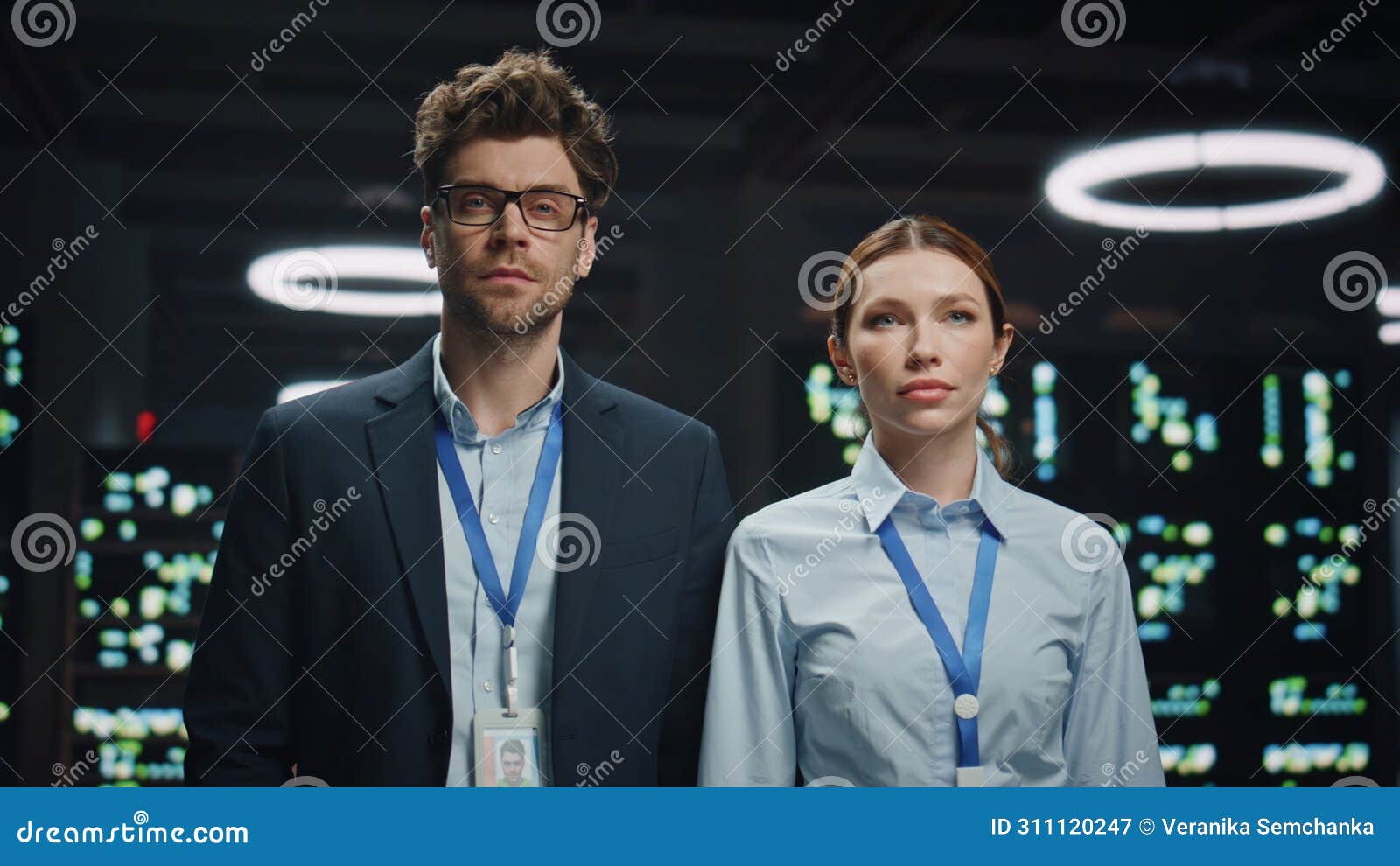 Smiling Colleagues Posing Data Center Closeup. Software Engineers ...