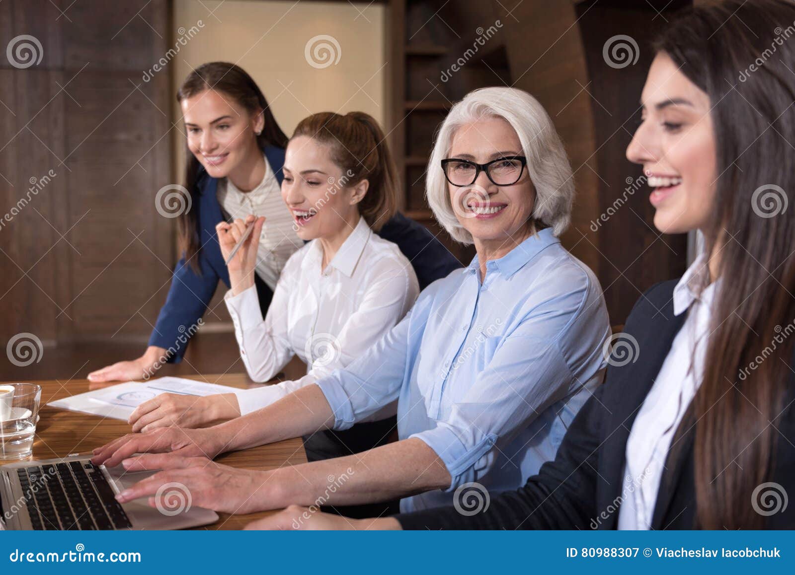 Smiling Colleagues Posing Together at Workplace Stock Image - Image of ...