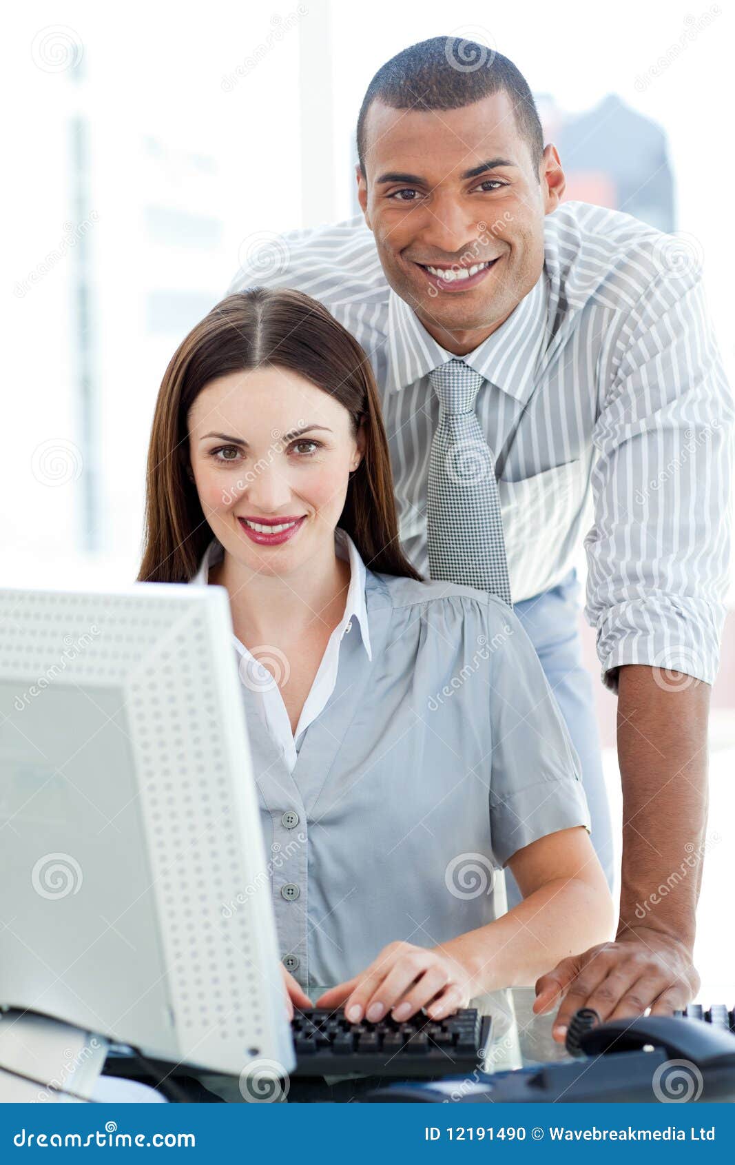 Smiling Colleagues Working Together Stock Photo - Image of ...