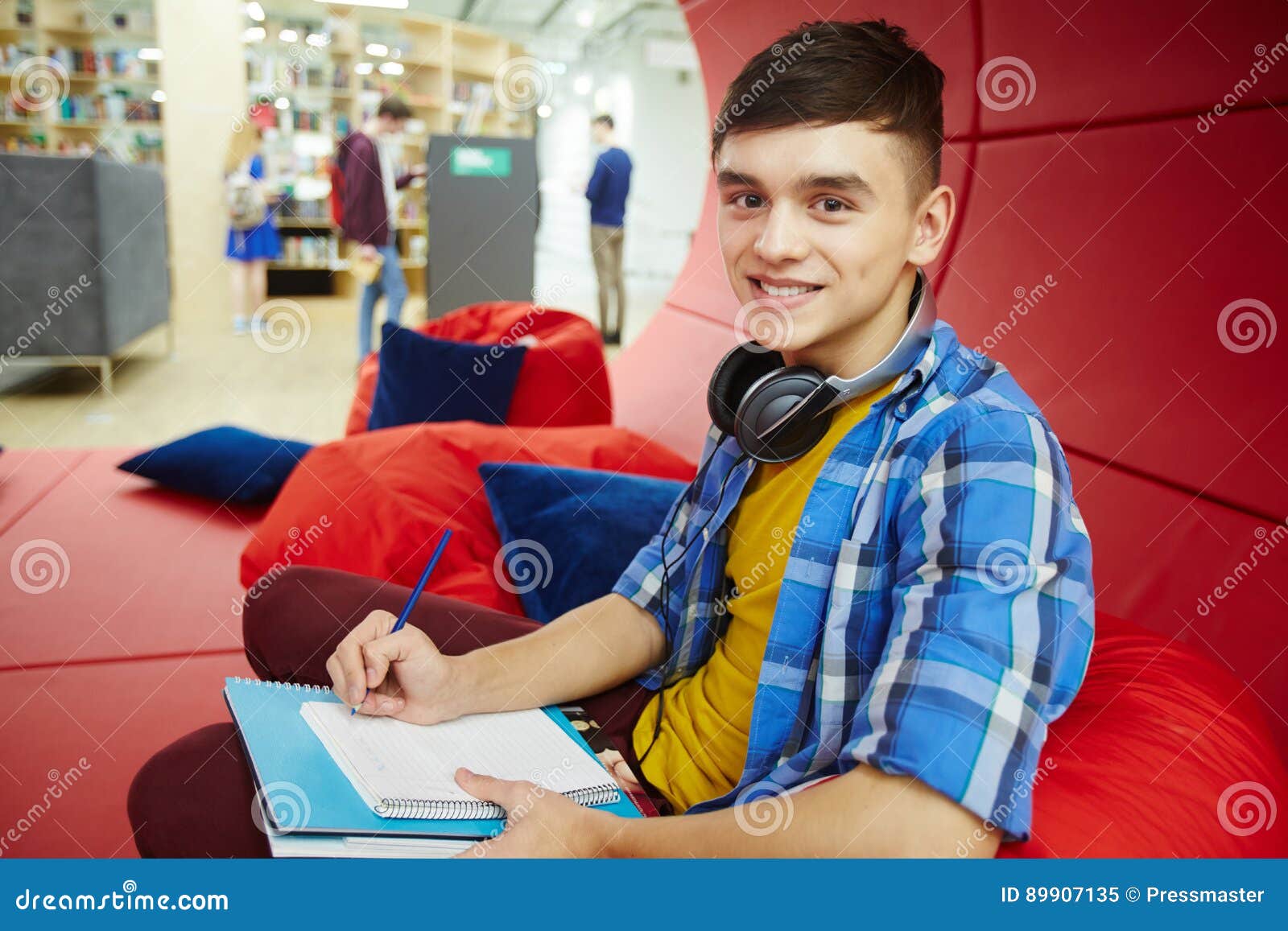 Smiling College Student in Modern Workspace Stock Image - Image of ...