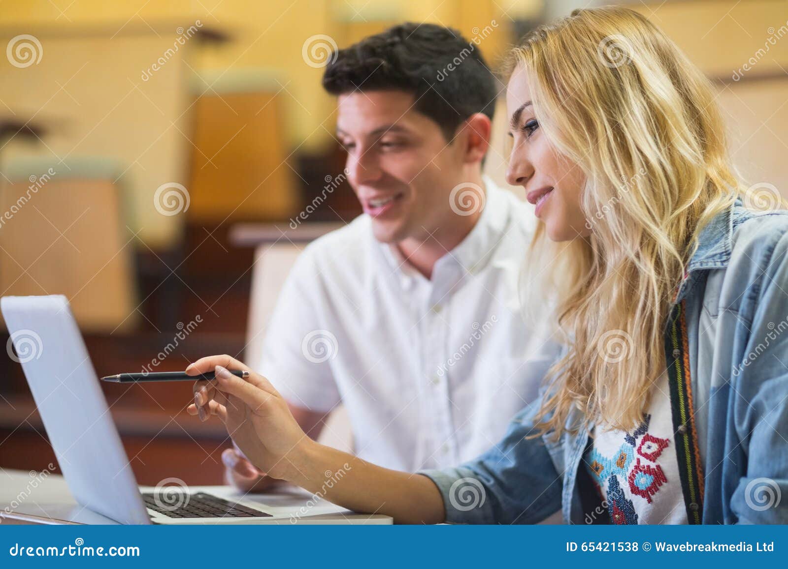 Smiling College Students Using Laptop Stock Photo - Image of caucasian ...