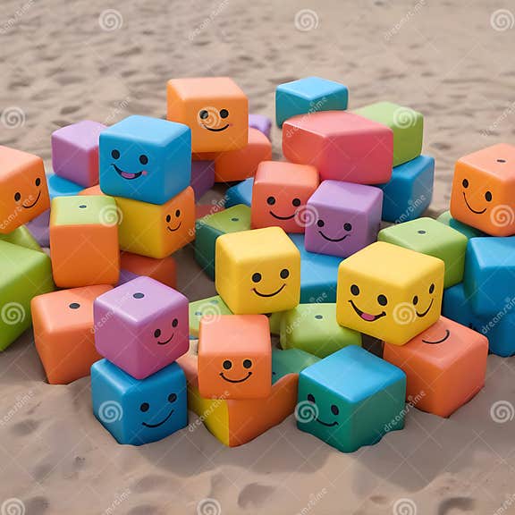 Smiling Colorful Cubes on the Ground Stock Illustration - Illustration ...
