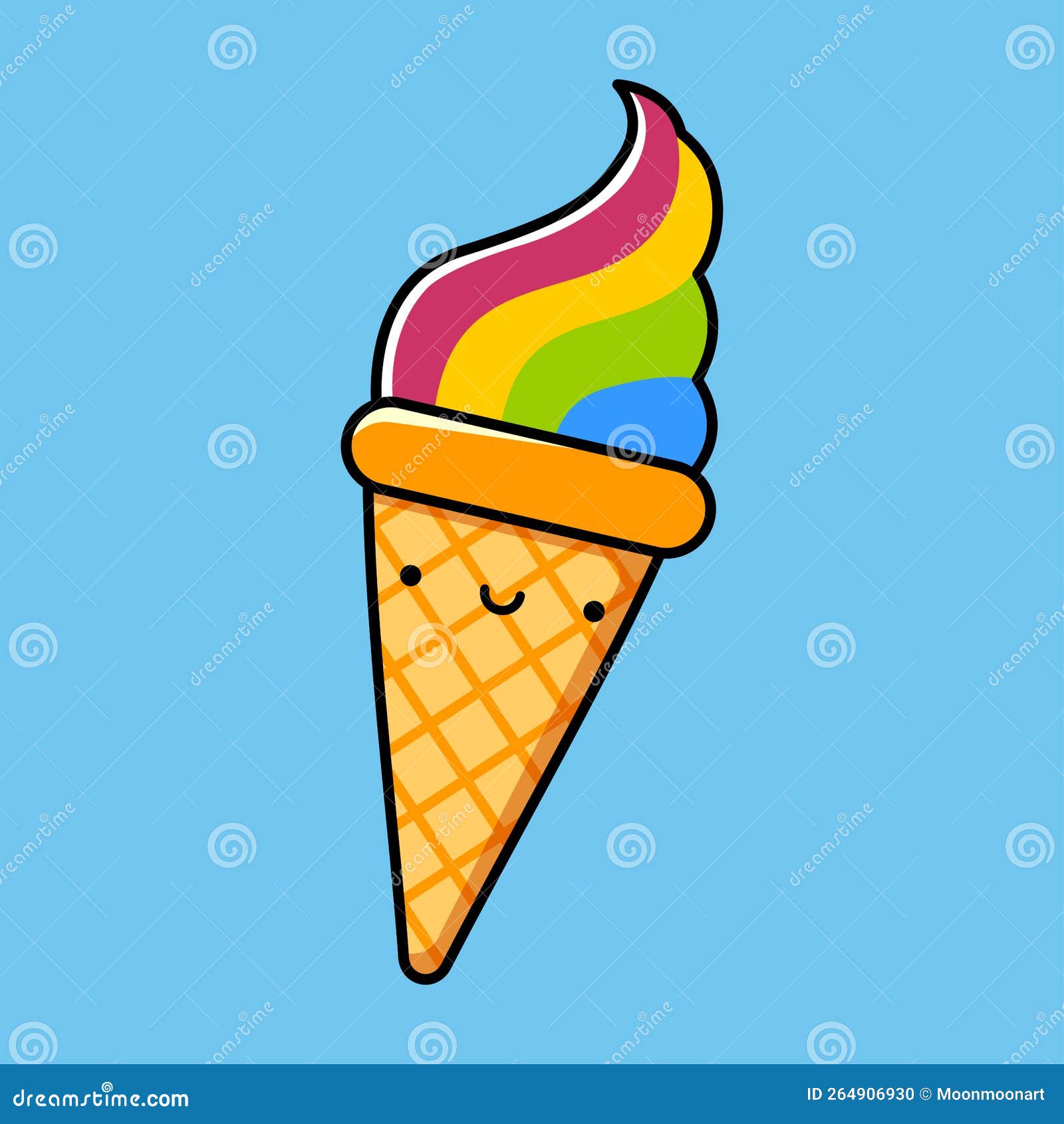 Smiling Colorful Ice Cream In A Waffle Cup Vector Illustration Stock