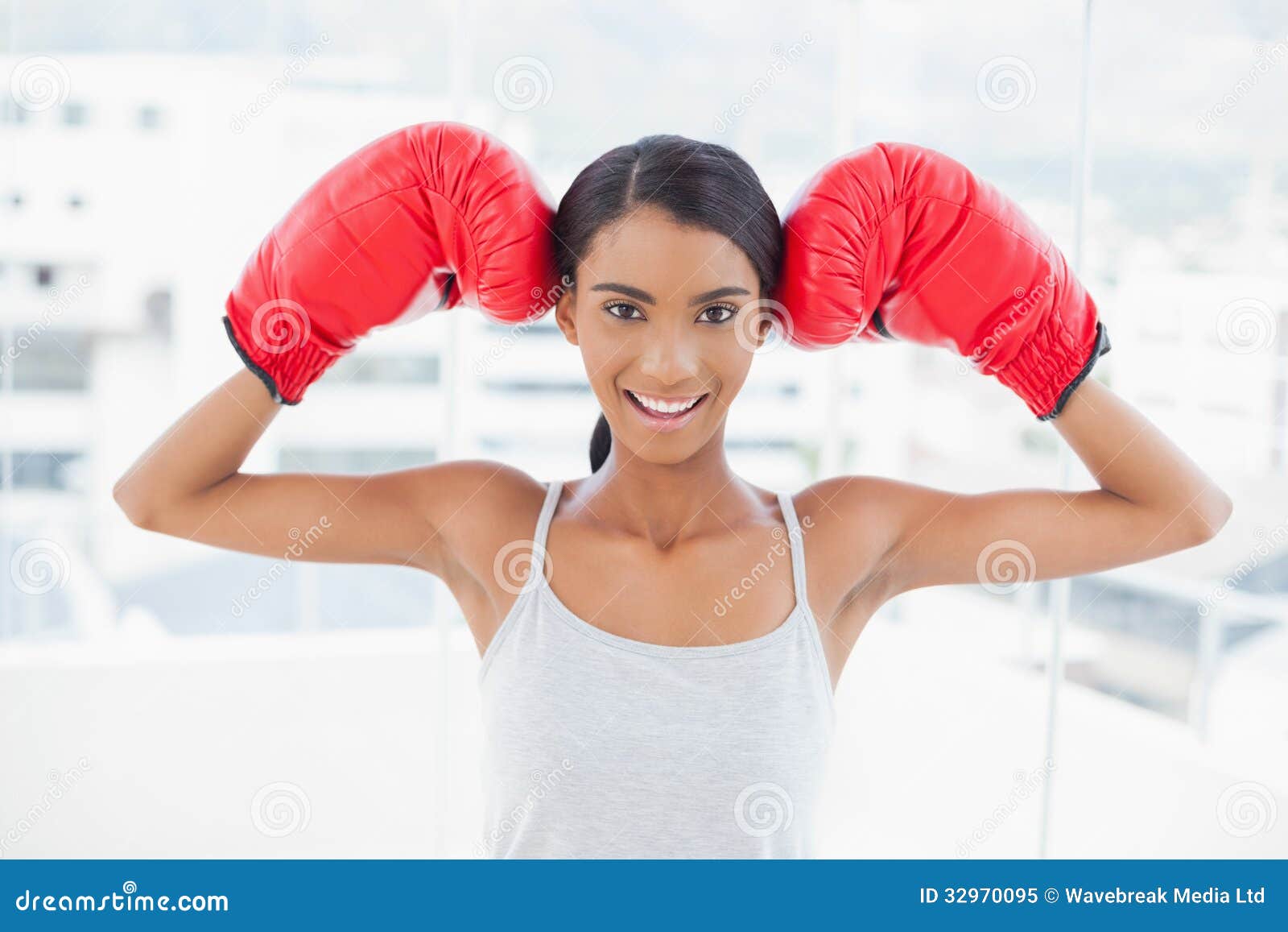 Smiling Competitive Model Wearing Red Boxing Gloves Stock Image - Image ...