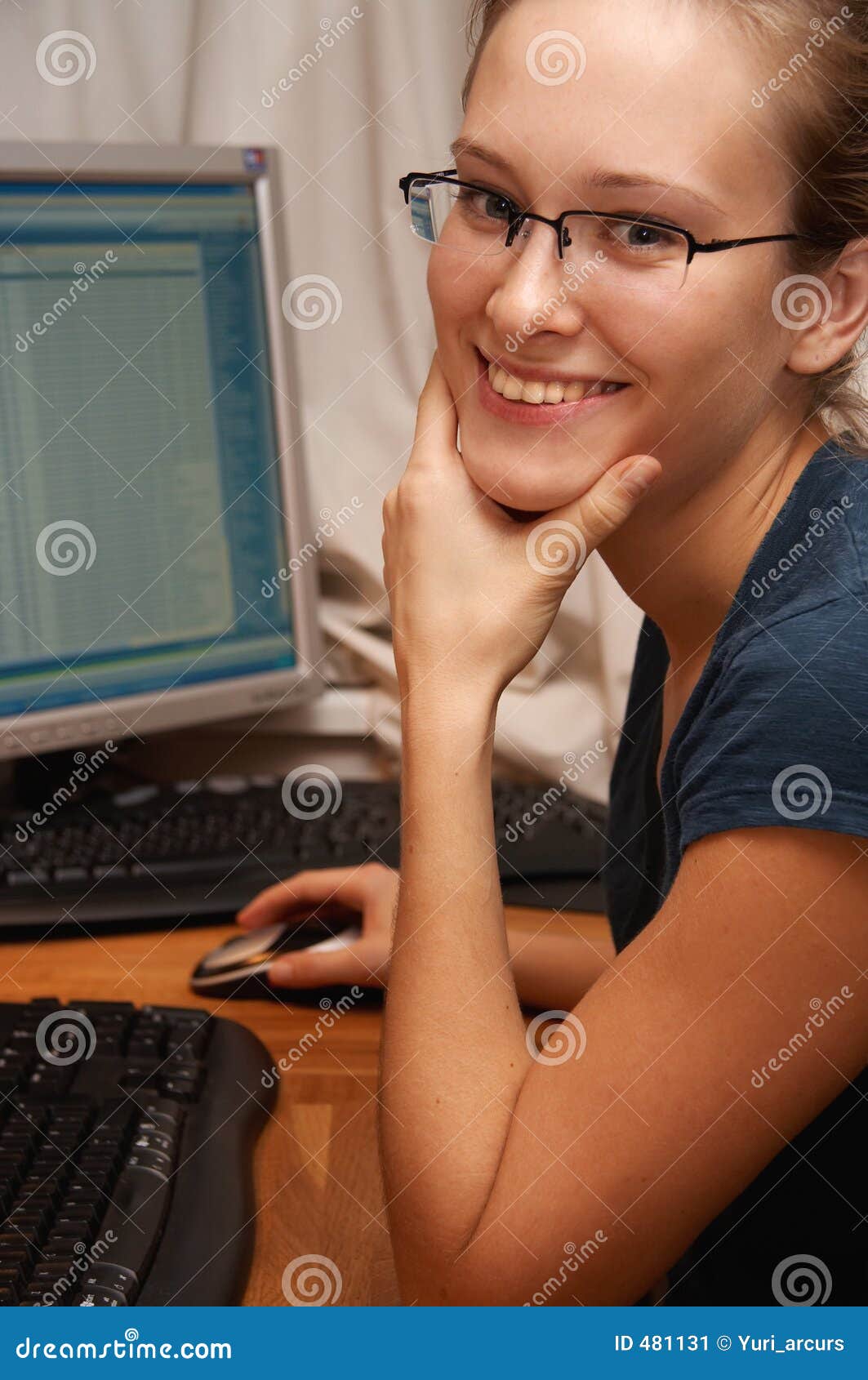 Smiling computer girl stock image. Image of female, instruction - 481131