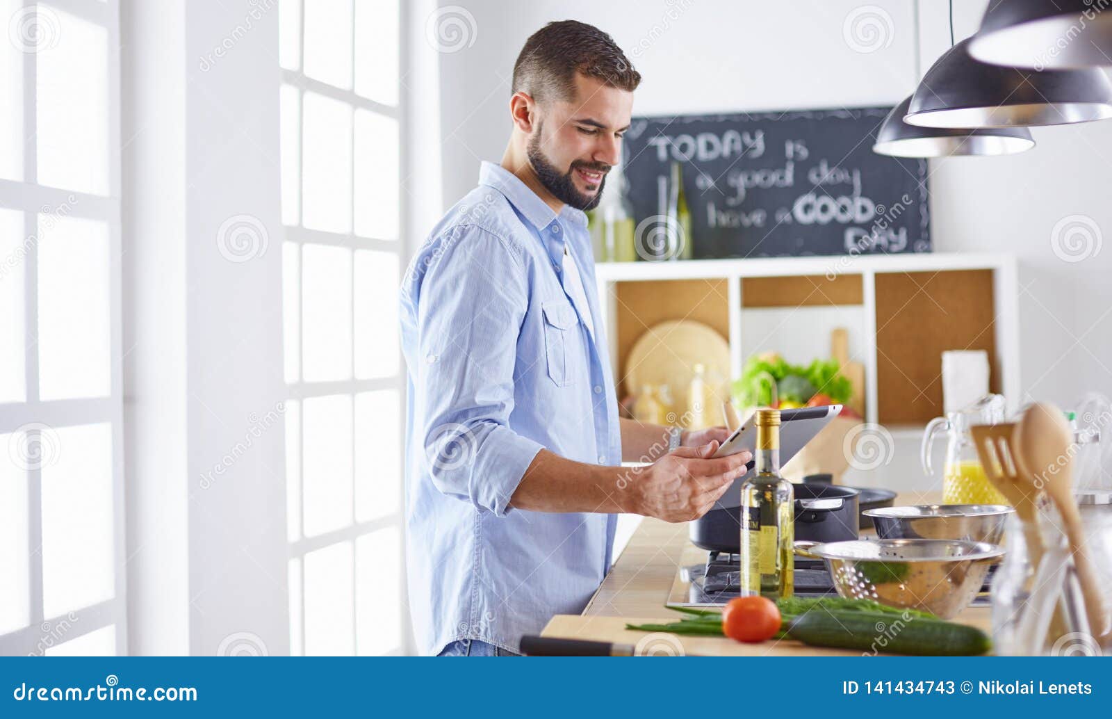 Smiling and Confident Chef Standing in Large Kitchen Stock Image ...