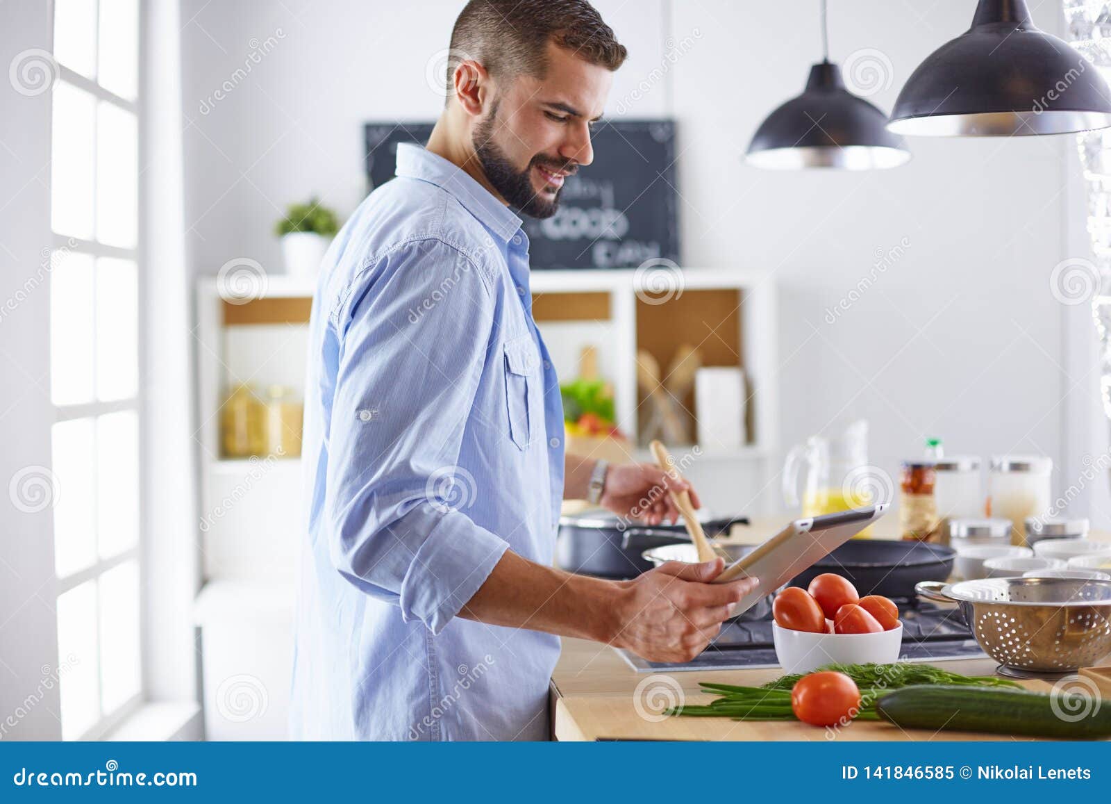 Smiling and Confident Chef Standing in Large Kitchen Stock Image ...