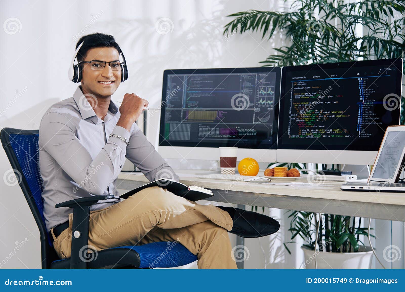 Smiling Confident Indian Coder Stock Image - Image of internet ...