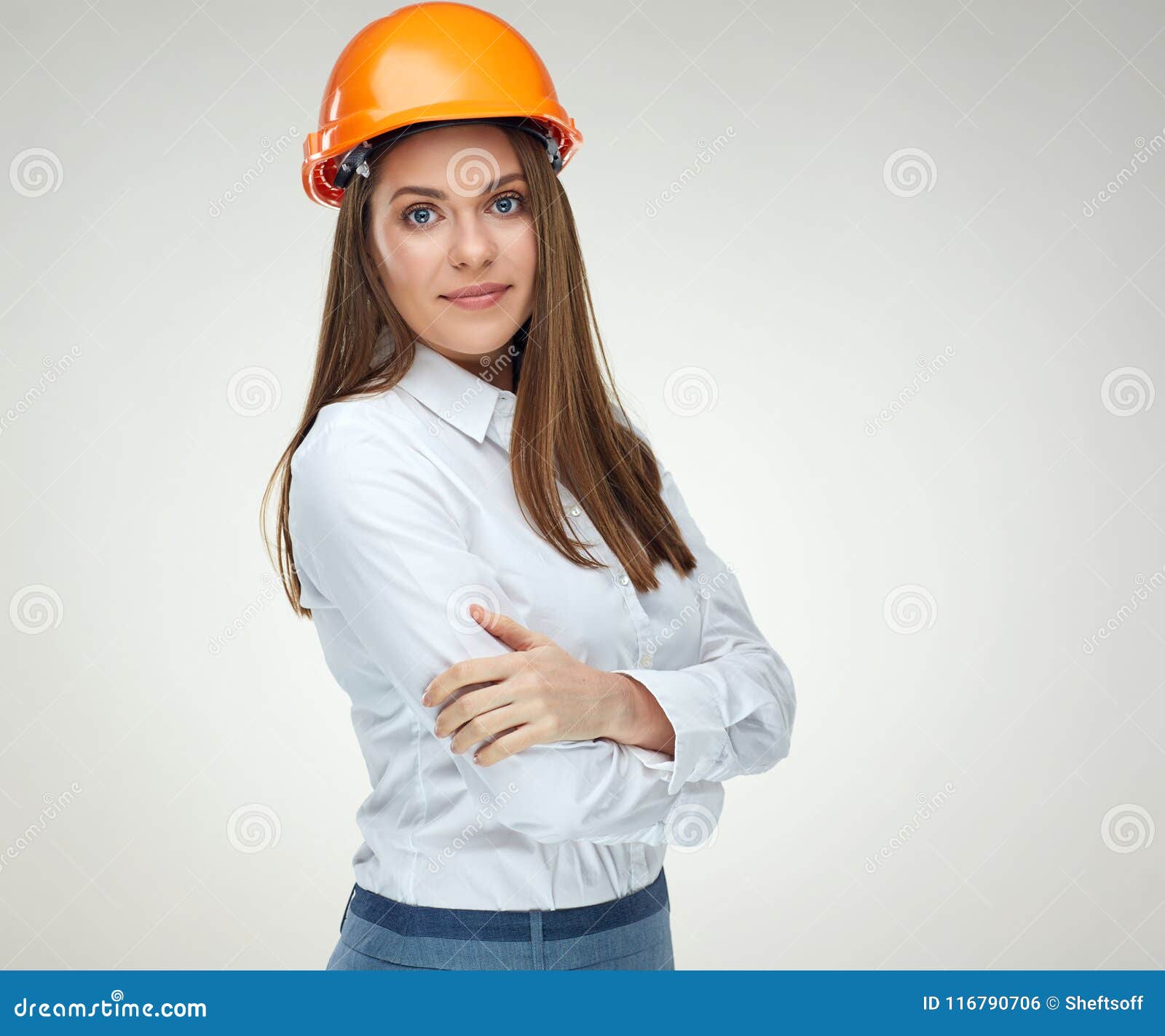 Smiling Confident Woman Builder Architect Standing with Crossed Stock ... Smiling Confident Woman Builder Architect Standing with Crossed Stock ...
