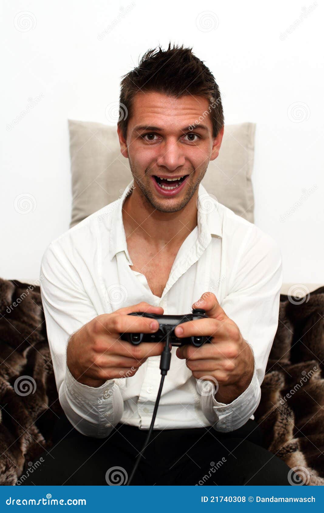 Smiling Console Gamer stock photo. Image of button, emotional - 21740308