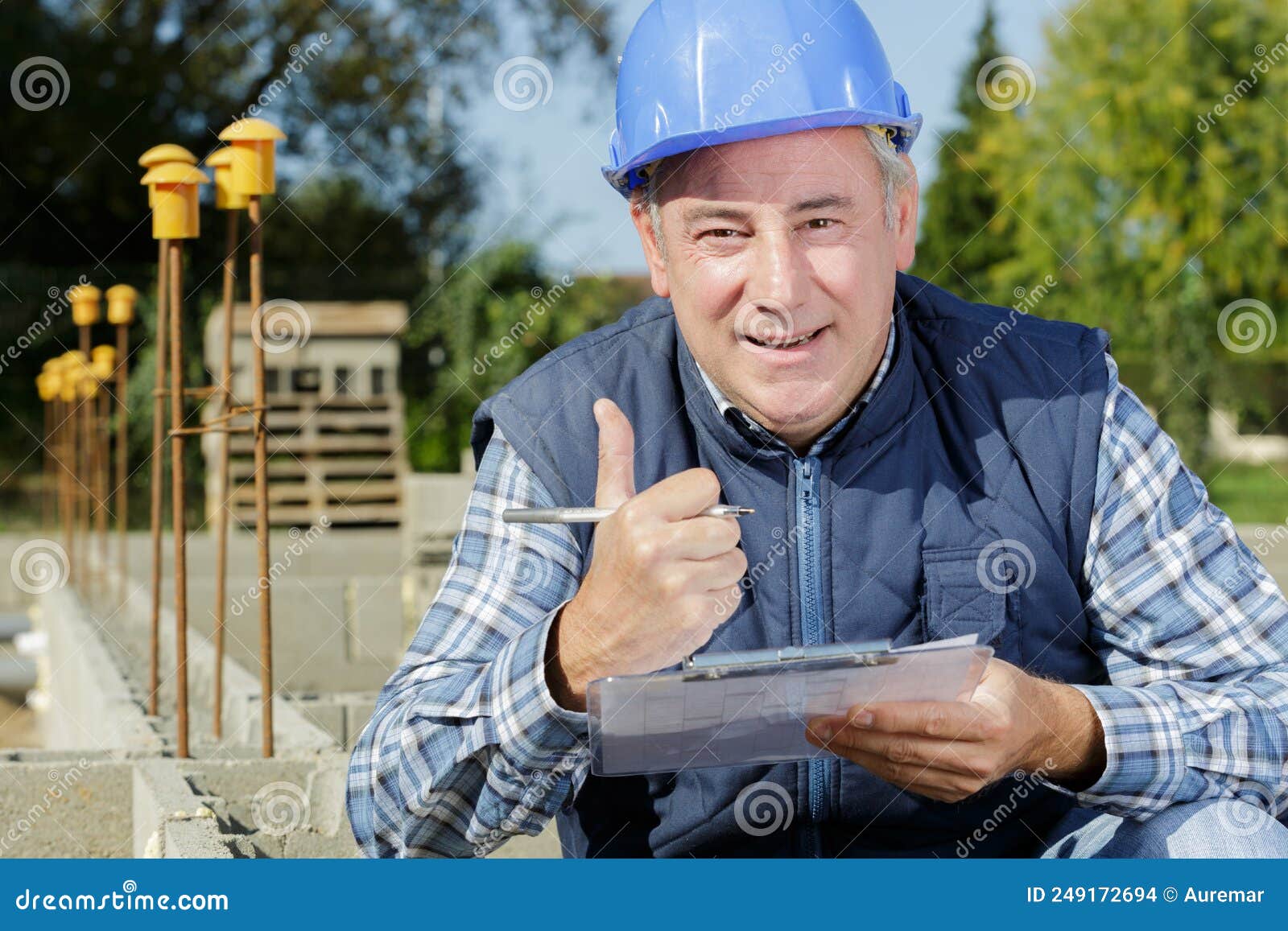 Smiling Construction Builder with Thumb Up Stock Photo - Image of ...