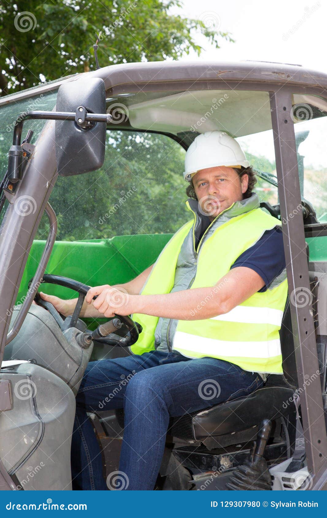 Construction Worker with Forklift Truck Stock Photo - Image of earth ...