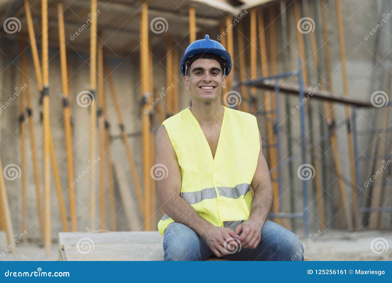 Smiling Construction Worker Having a Rest Looking at Camera Stock Image ...
