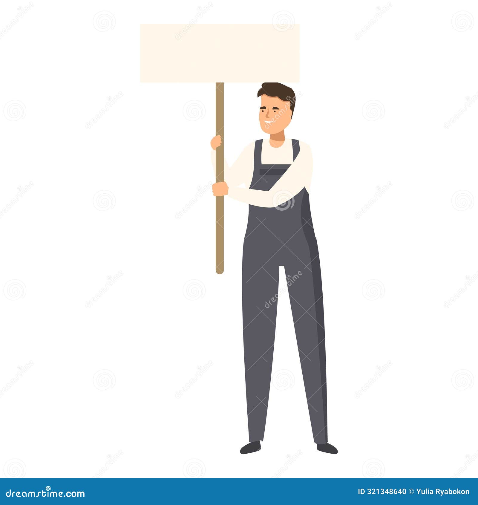 Smiling Construction Worker Holding a Blank Sign Board Stock Vector ...