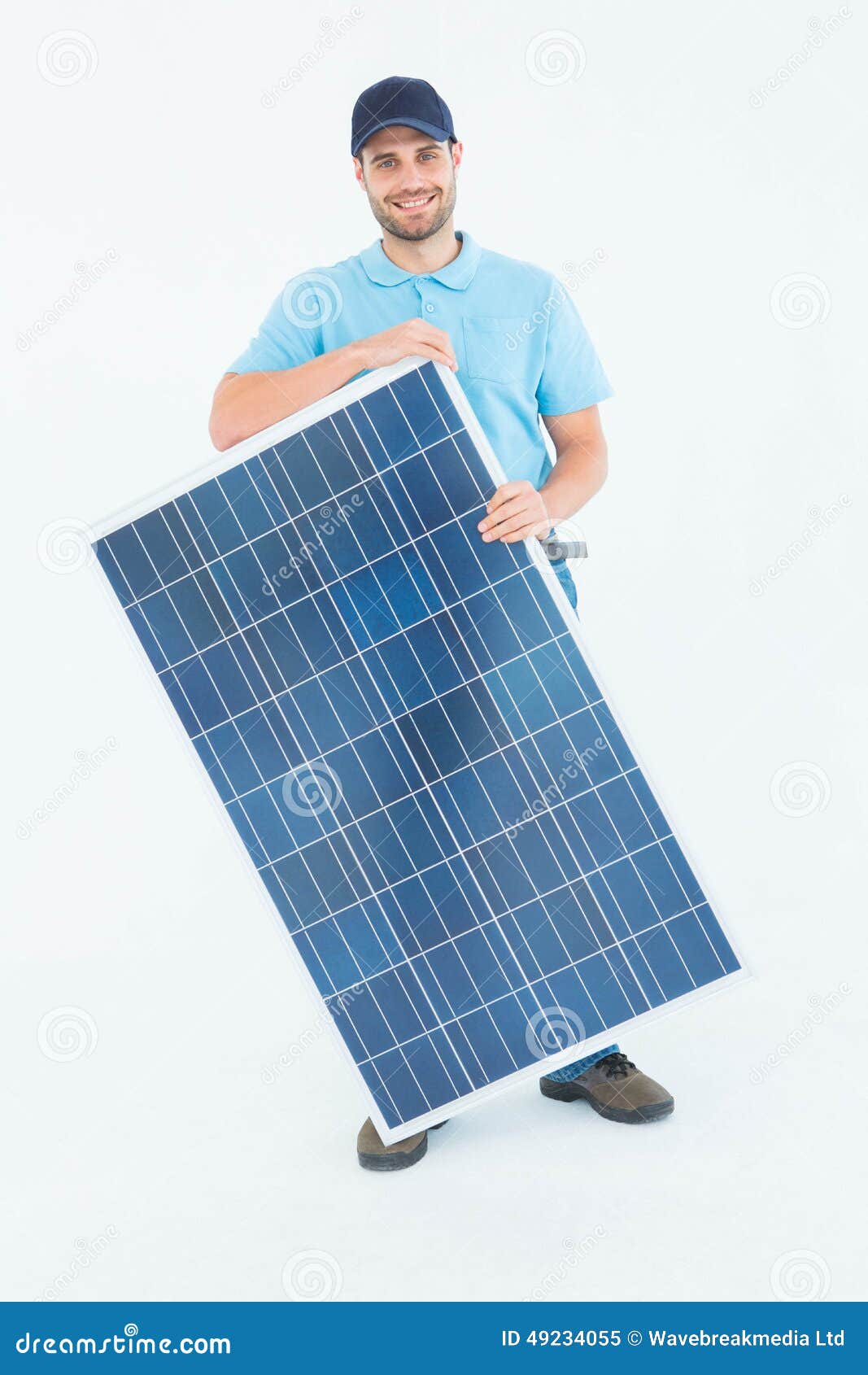 Smiling Construction Worker Holding Solar Panel Stock Image - Image of ...