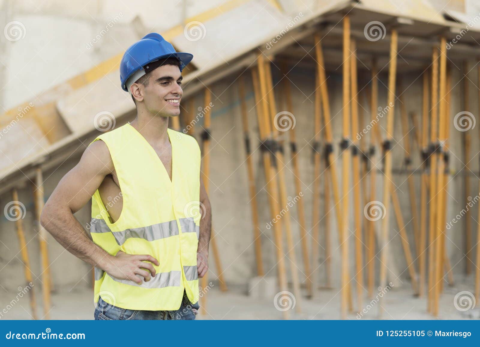 Smiling Construction Worker Posing Happy in Building Site Stock Image ...