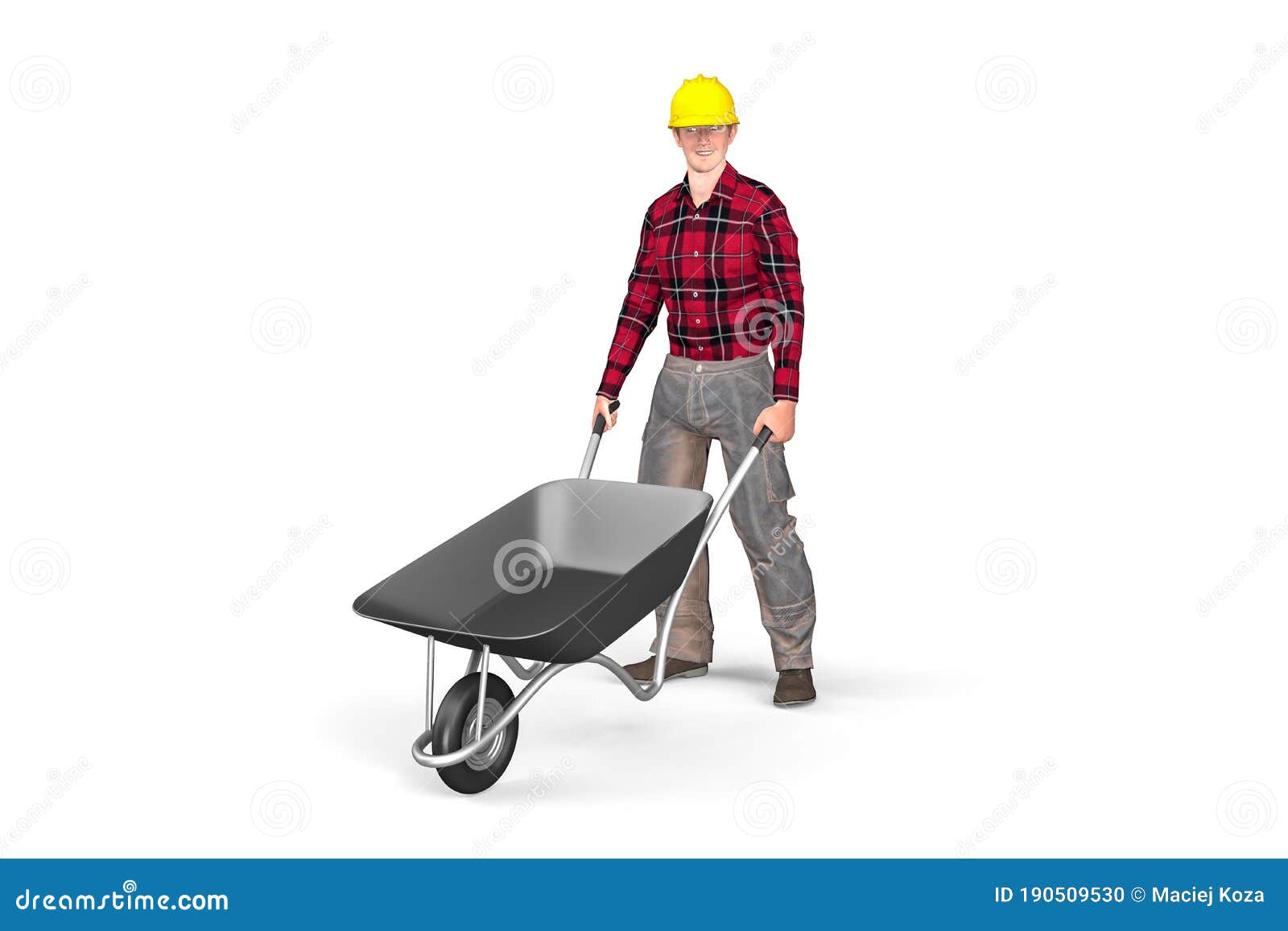Smiling Construction Worker with Wheelbarrow Stock Illustration ...