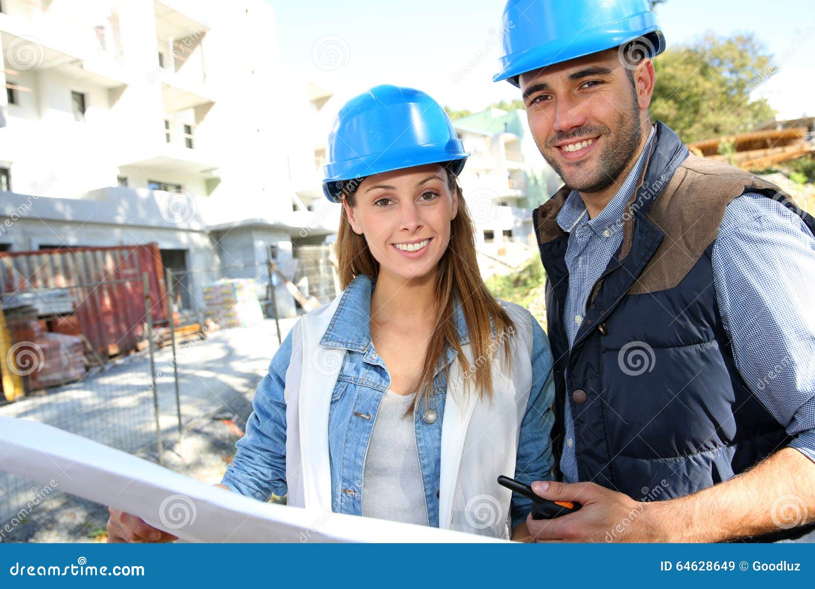 Smiling Construction Workers on Site Stock Image - Image of industry ...