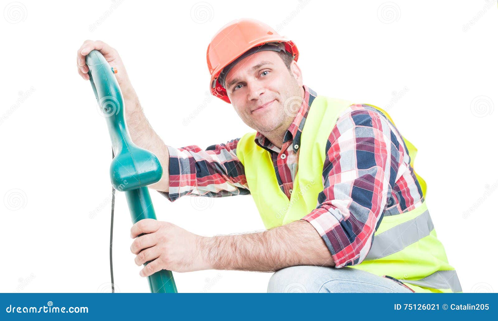Smiling Constructor Checking Trimming Machine Stock Image - Image of ...
