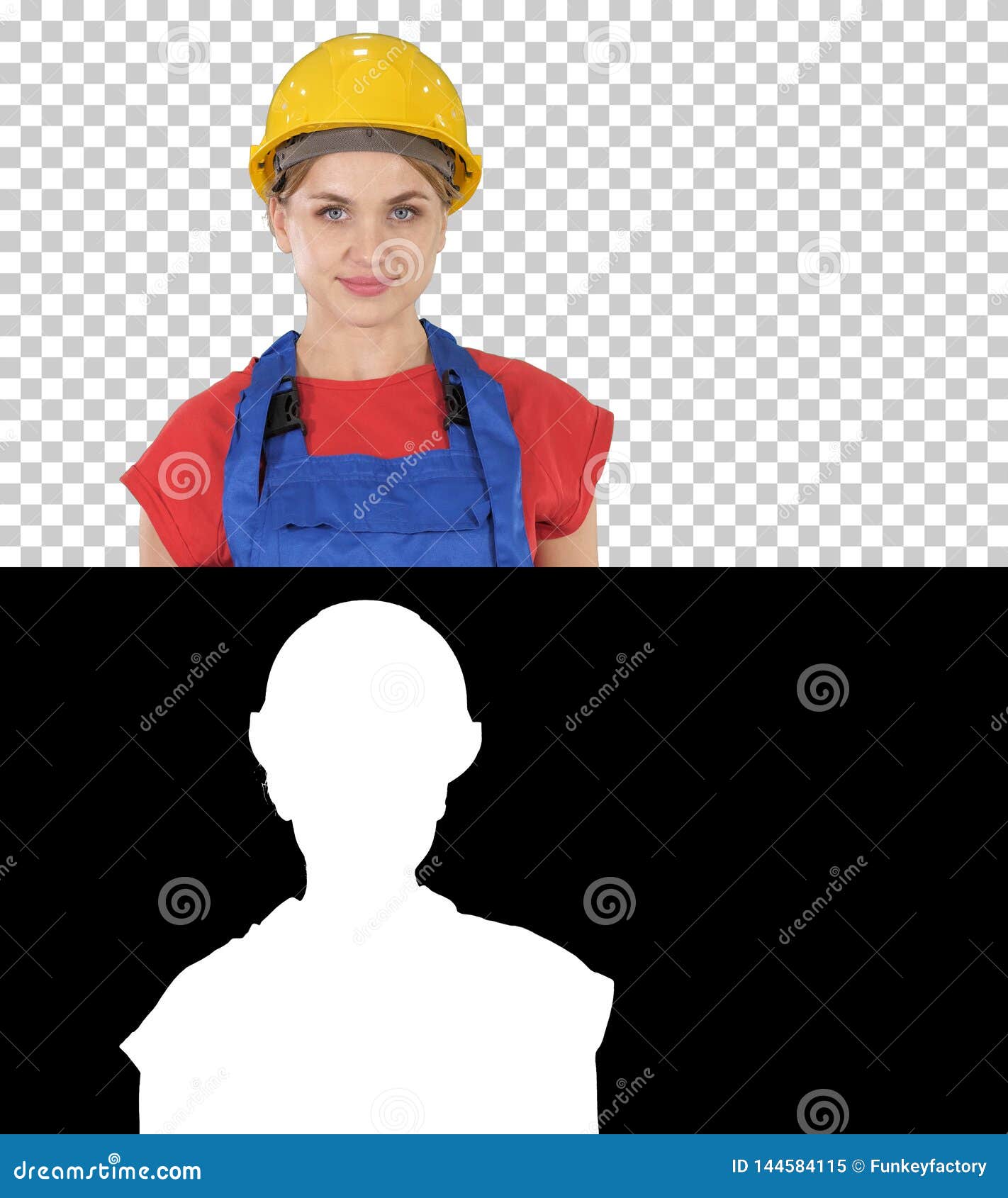 Smiling Constructor Worker Woman Standing and Changing Poses Fold Hands ...
