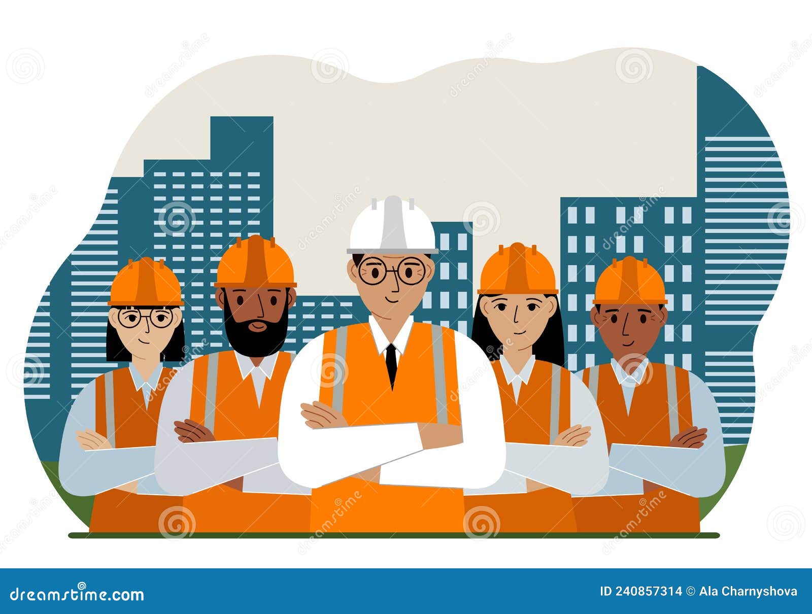 Smiling Constructors and Construction Team on the Background of the ...