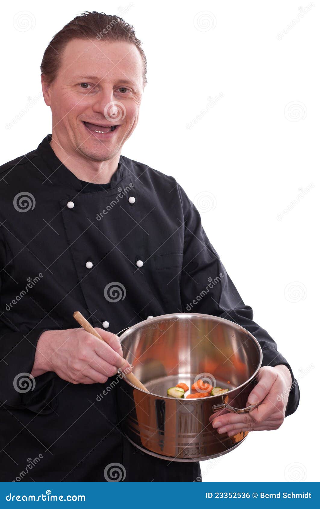 Smiling Cook is Cooking Vegetables in a Pot Stock Photo - Image of look ...