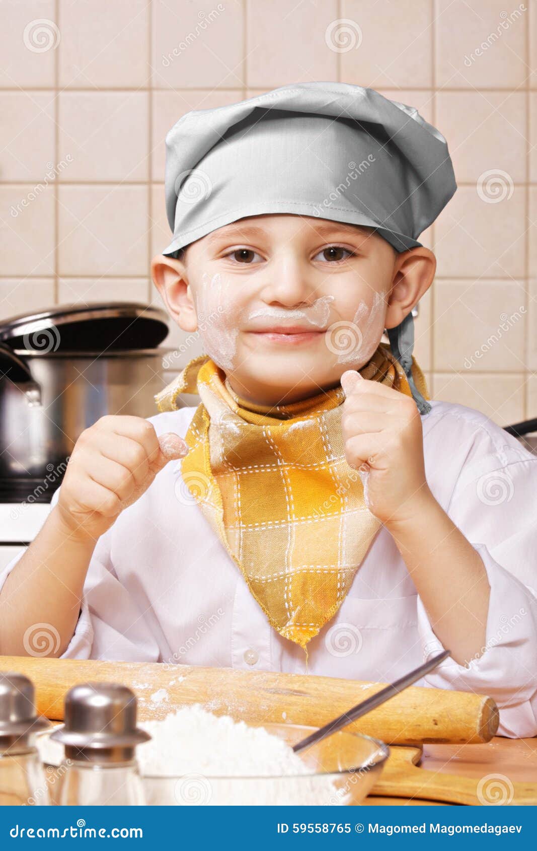 Smiling Cook Face Stained with Flour Stock Image - Image of stained ...