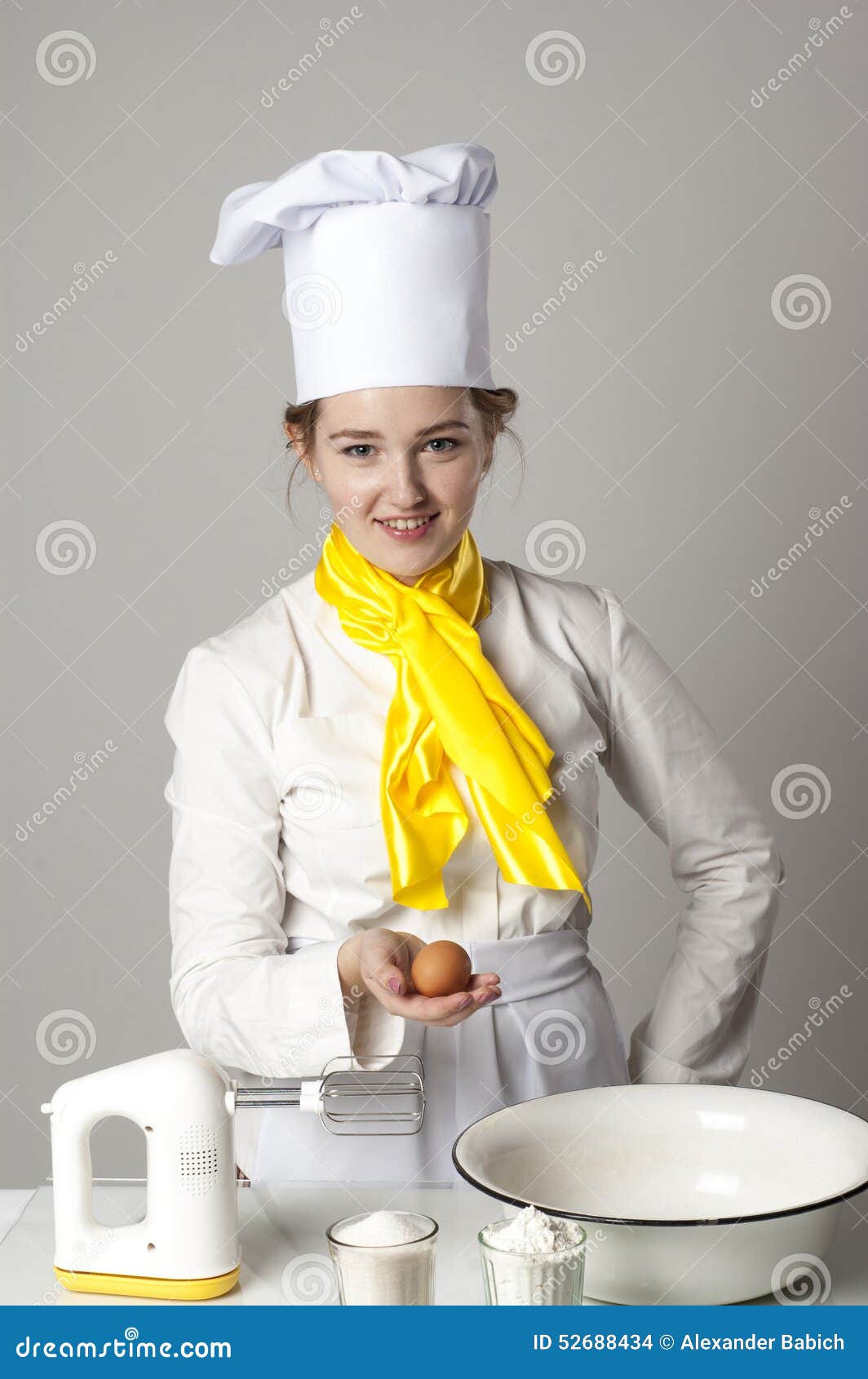 Smiling cook in kitchen stock photo. Image of eggs, people - 52688434