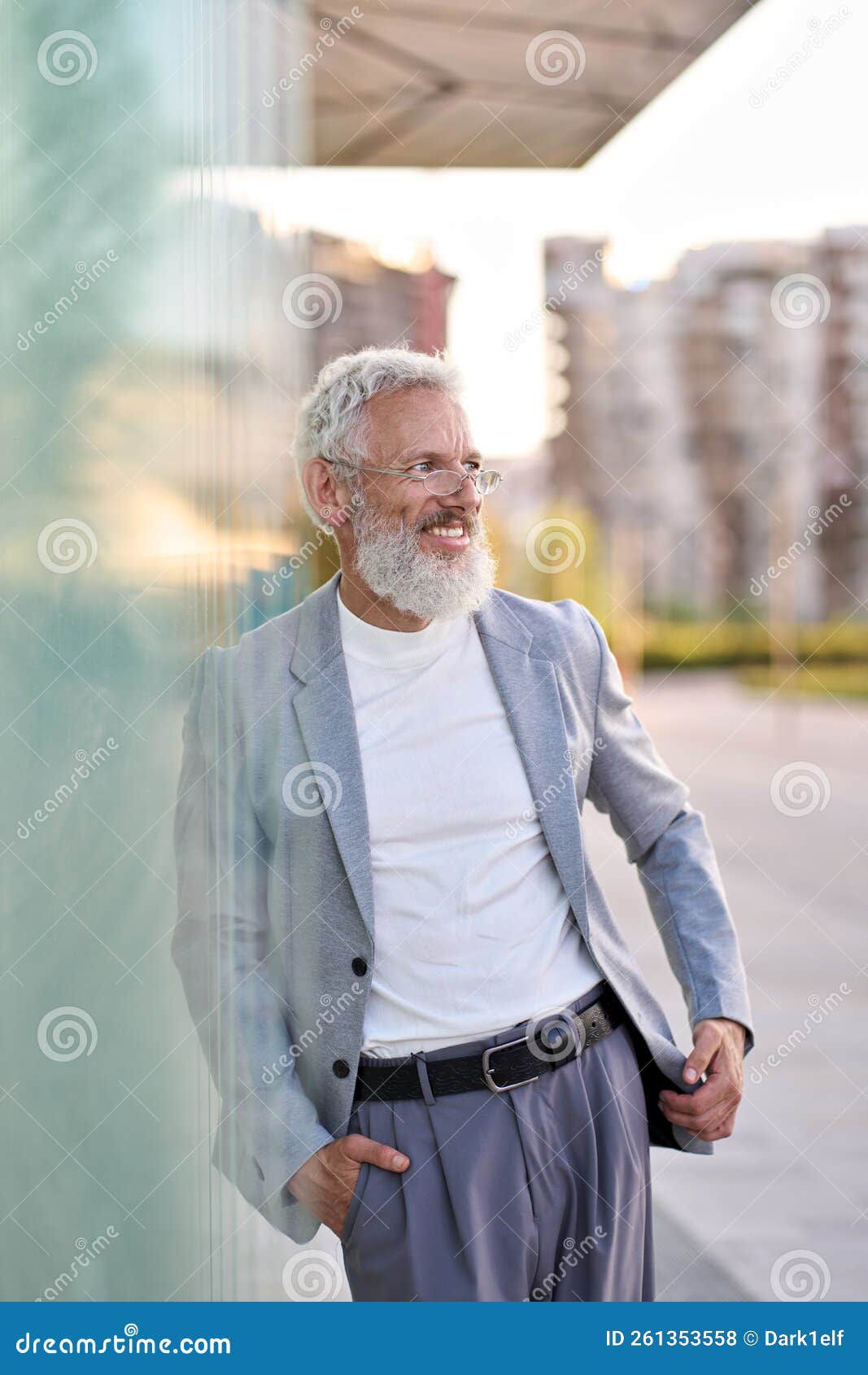 Stylish Happy Senior Old Business Man Wearing Suit Standing Outdoor