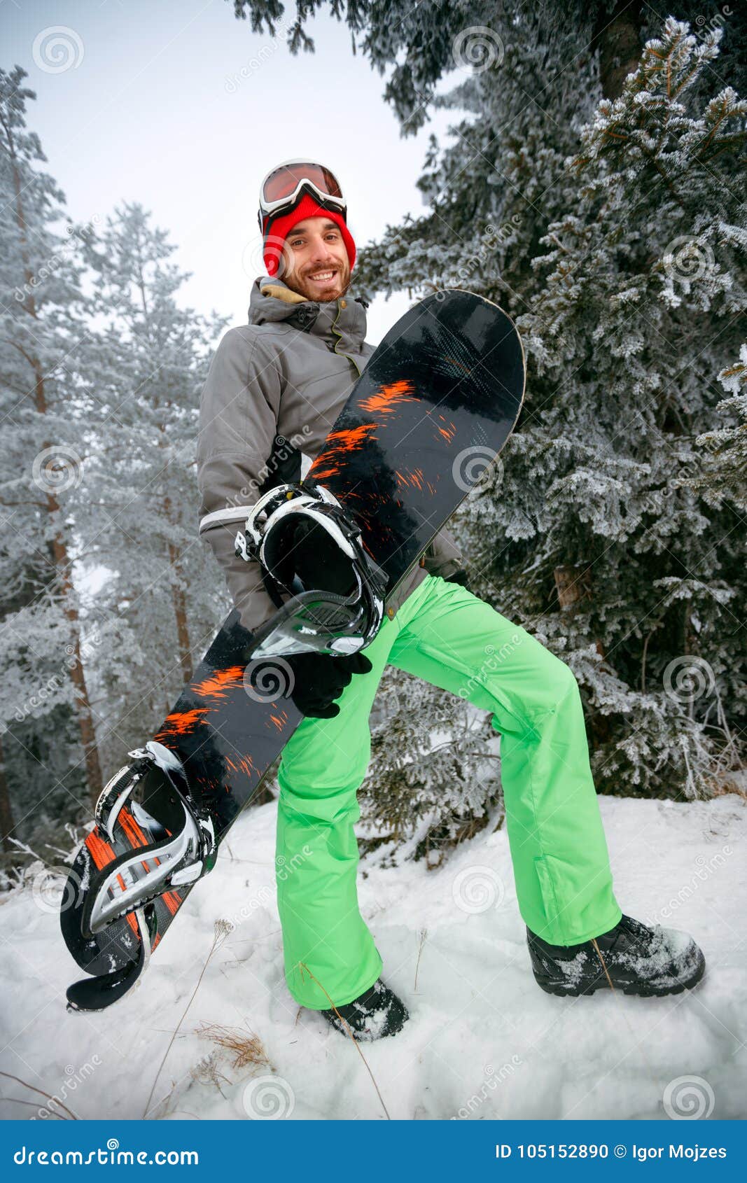 Smiling Young Man Snowboarder Stock Photo - Image of lift, adult: 105152890