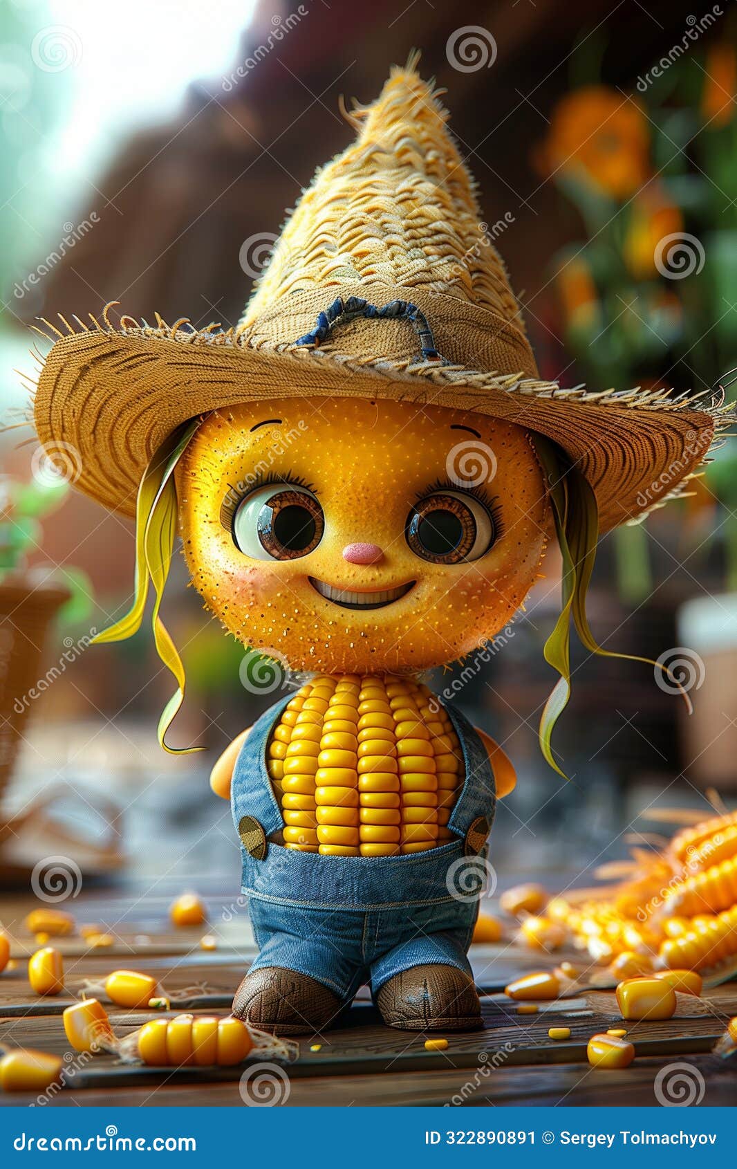 Smiling Corn Character Wearing Straw Hat Stock Image - Image of rural ...