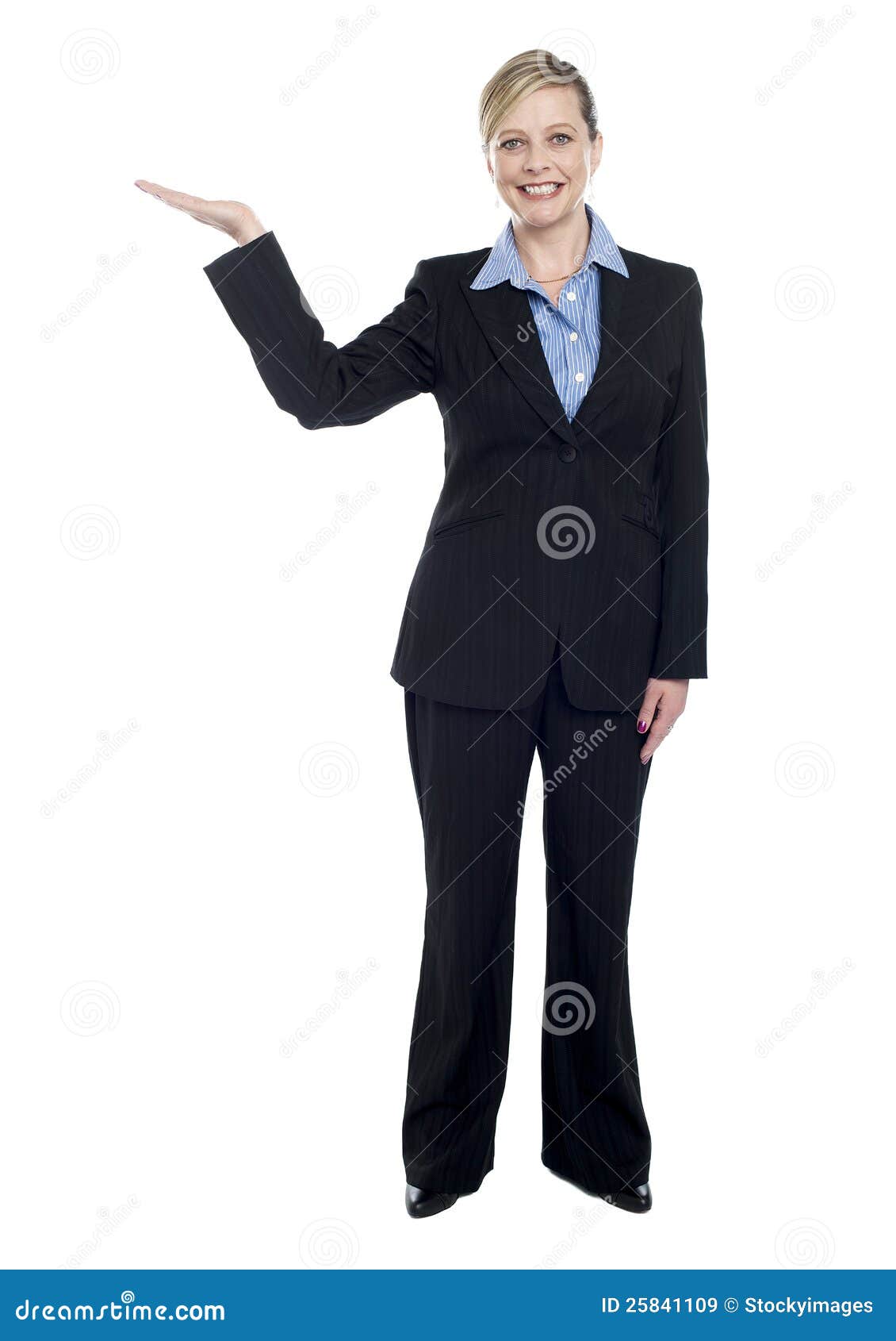 Smiling Corporate Lady Presenting Copy Space Stock Image - Image of ...
