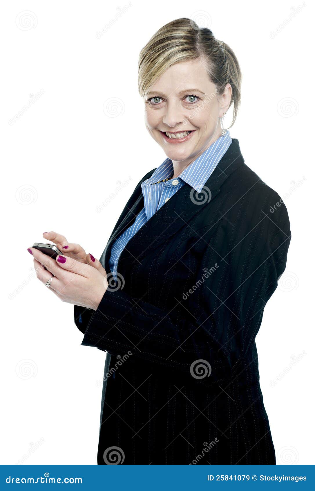Smiling Corporate Lady Using Cellphone Stock Image - Image of lady ...