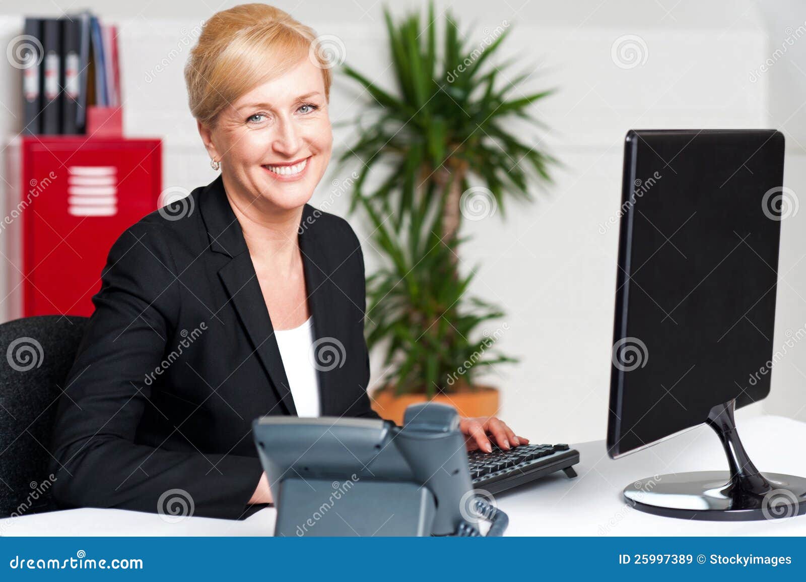Smiling Corporate Woman Typing on Keyboard Stock Image - Image of aged ...