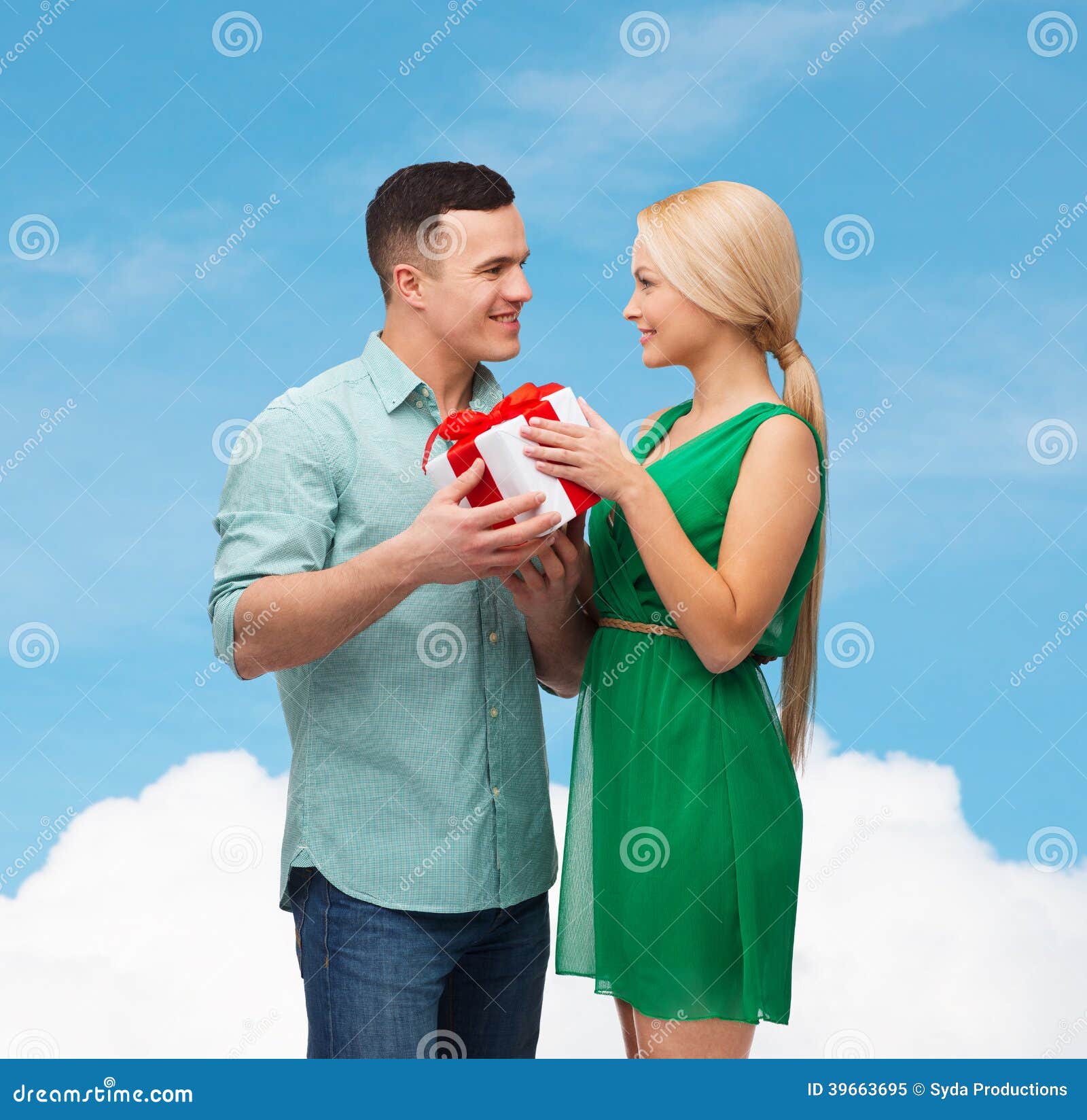 Smiling Couple with Gift Box Stock Image - Image of beautiful, male ...