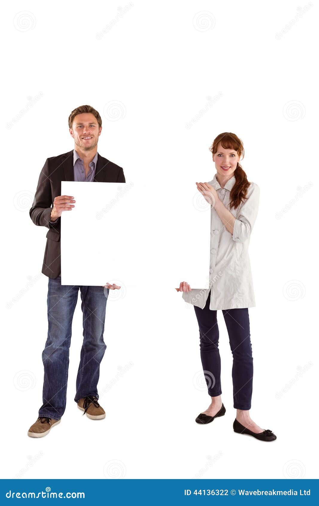 Smiling Couple Holding Large Sign Stock Photo - Image of short, studio ...