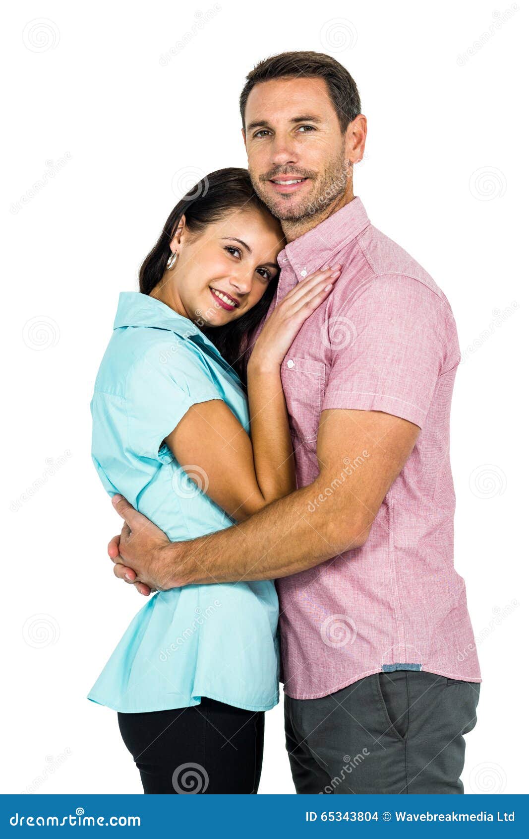 Smiling Couple Hugging and Looking at Camera Stock Photo - Image of ...