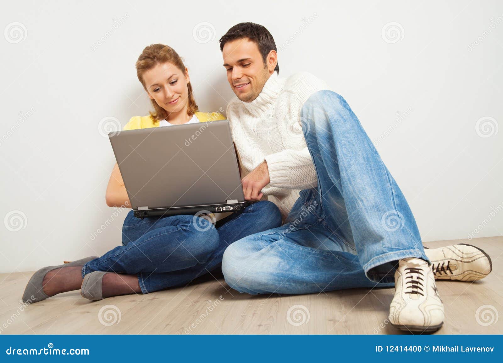 Smiling Couple with Laptop Computer Stock Photo - Image of couple ...