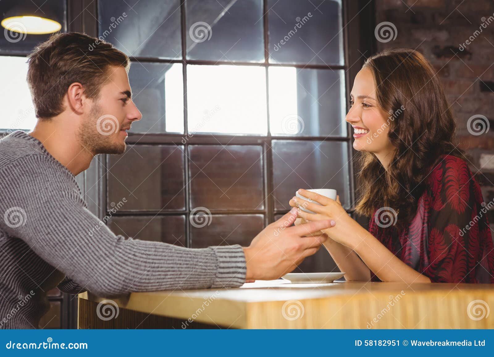 Smiling Couple Talking and Drinking Coffee Stock Image - Image of ...