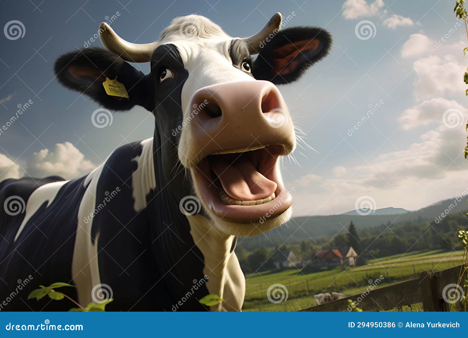 Smiling Cow on the Background of Mountains Stock Illustration ...