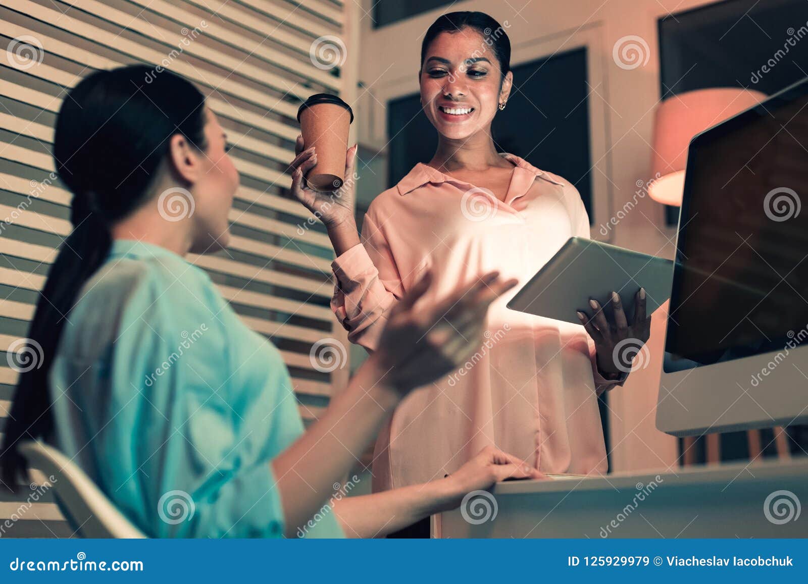 Smiling Coworkers Having a Break Stock Image - Image of break, friends ...
