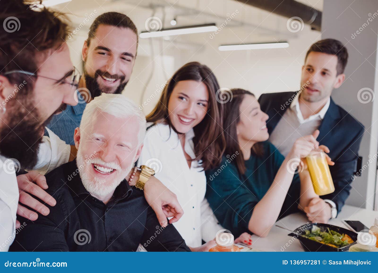 Smiling Coworkers Having Lunch in the Cafeteria Stock Image - Image of ...