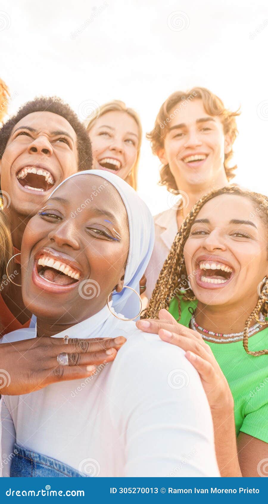 Smiling Crazy Multi-ethnic People Taking Selfies during Sunset Stock ...