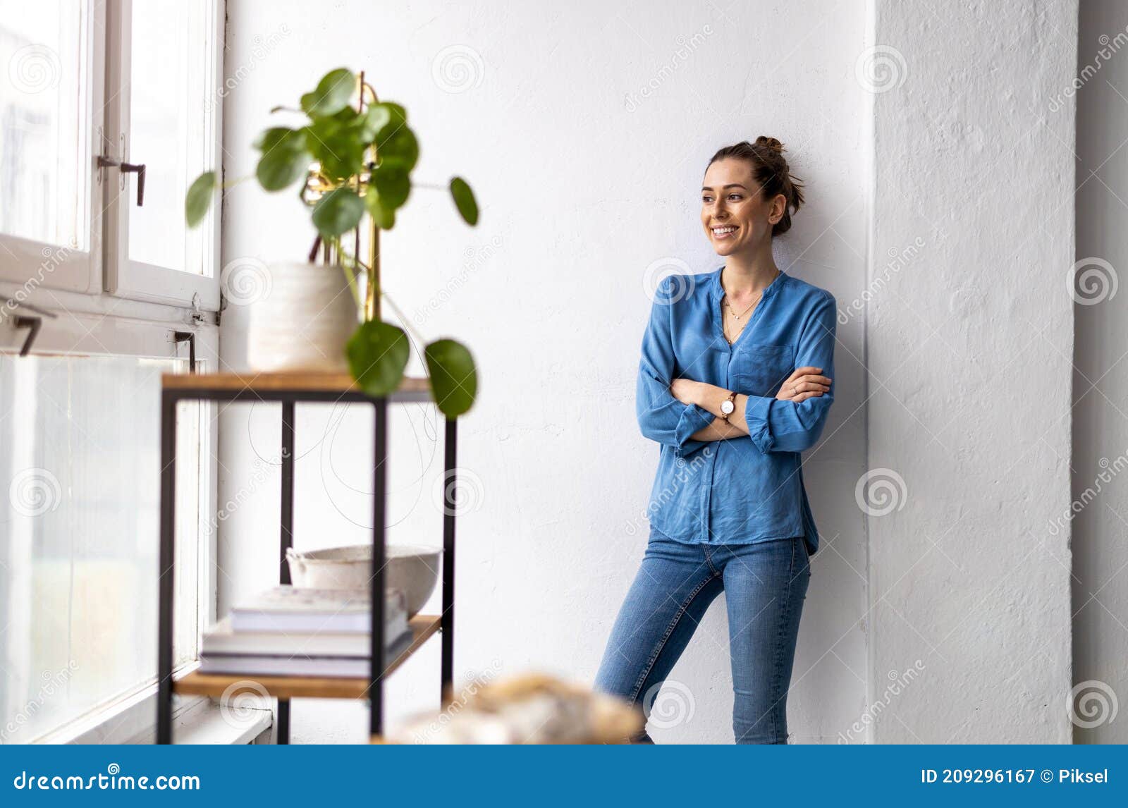 Smiling Creative Woman in a Modern Loft Space Stock Image - Image of ...
