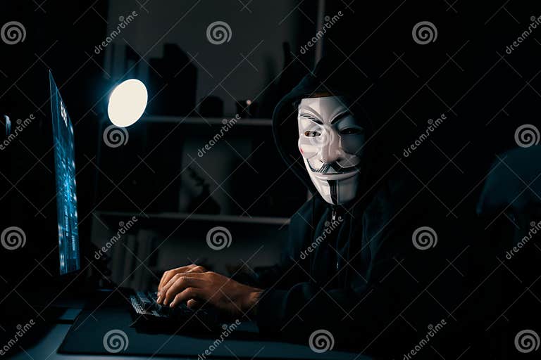 Smiling Criminal Anonymous Mask Looking Camera, Effective Encryption ...