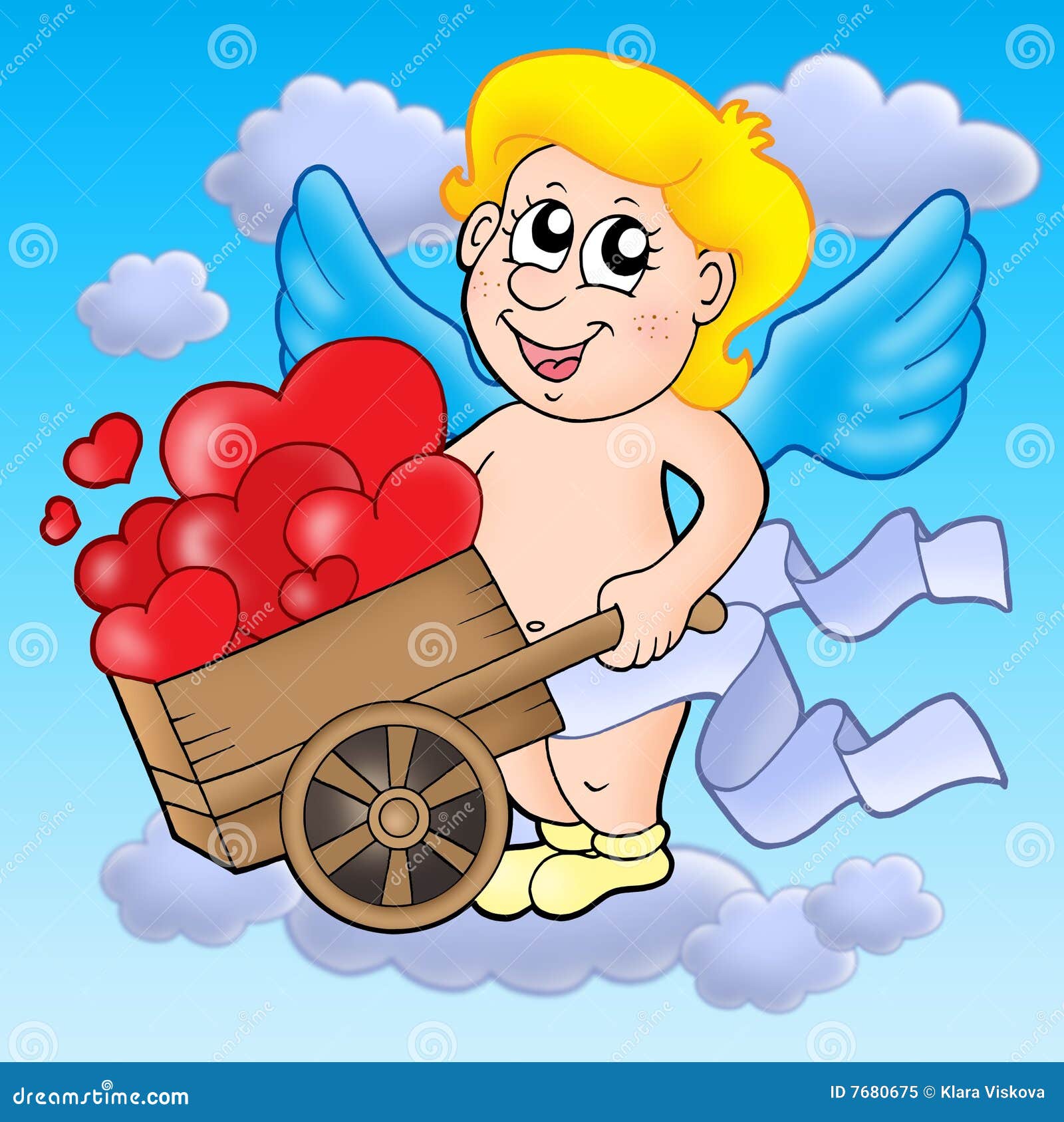 Smiling Cupid with Wheelbarrow Stock Illustration - Illustration of ...