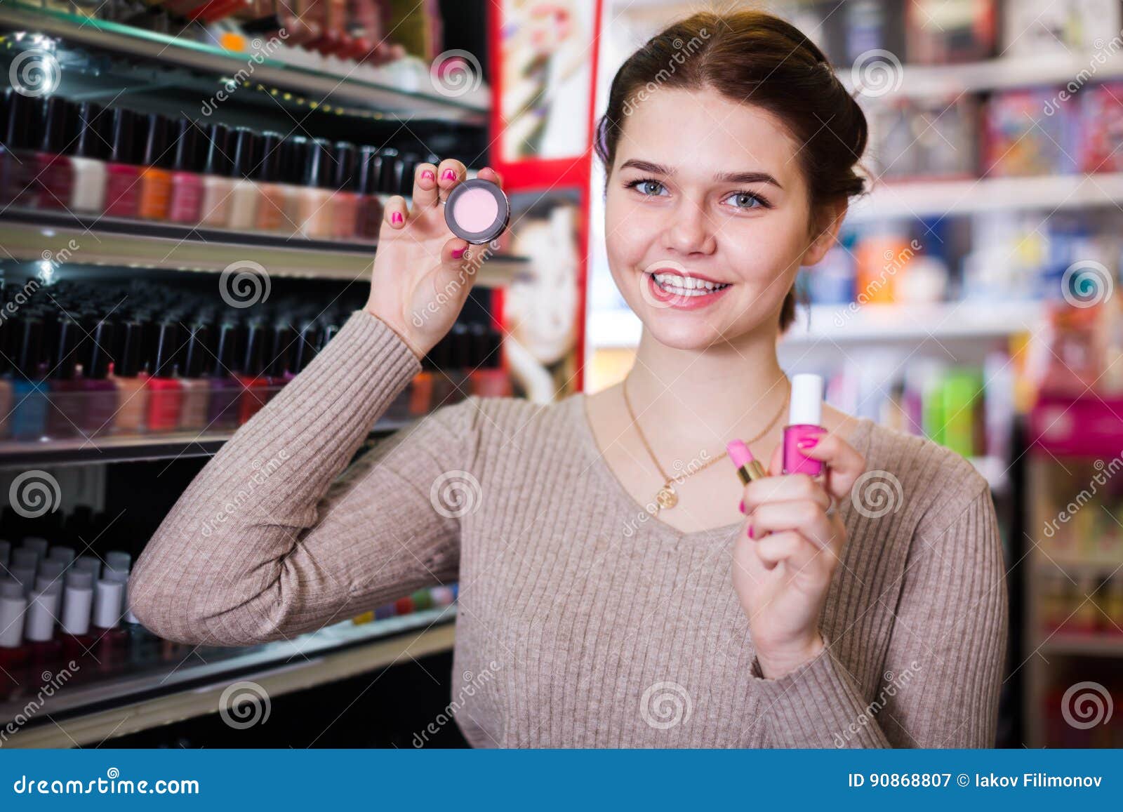 Smiling Customer Looking for Make-up Items Stock Image - Image of ...