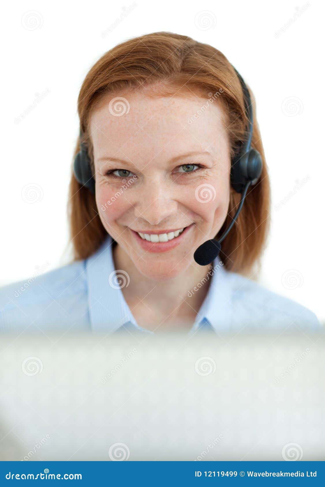 Smiling Customer Service Agent with Headset on Stock Image - Image of ...