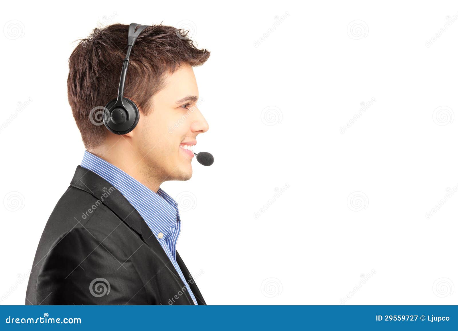 Smiling Customer Service Employee in Profile with Headset on Stock ...