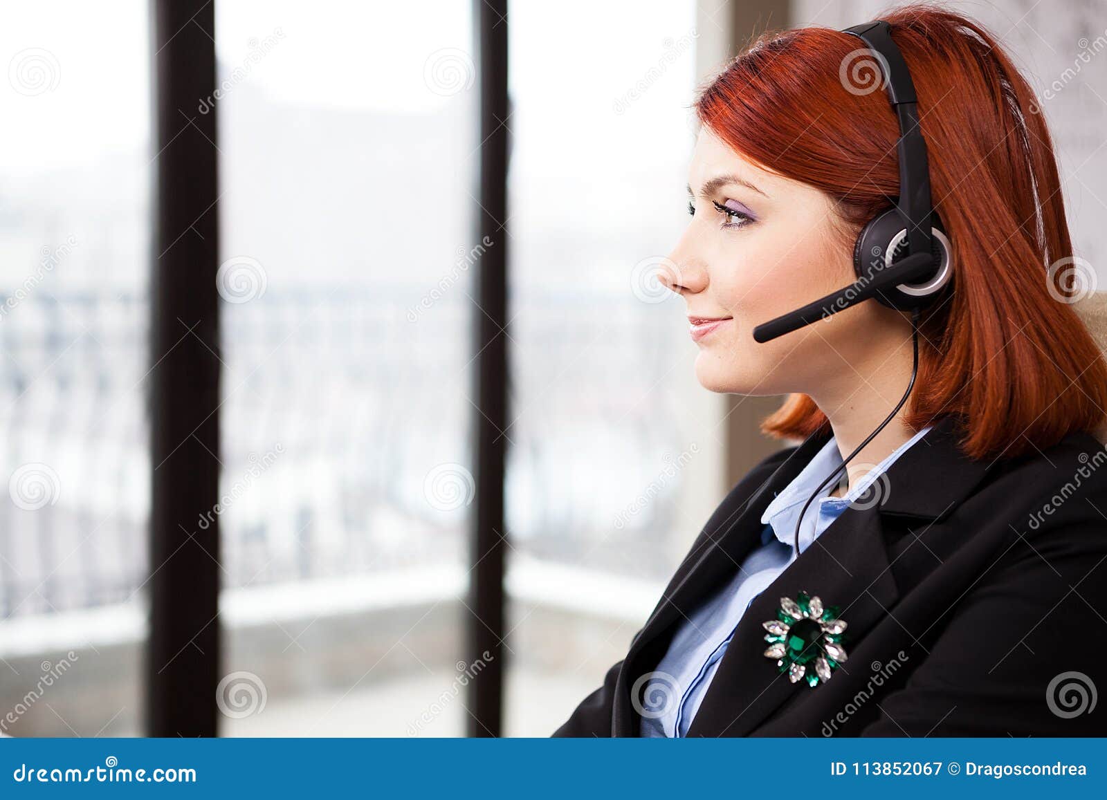 Smiling Customer Support Line Worker Stock Image - Image of online ...